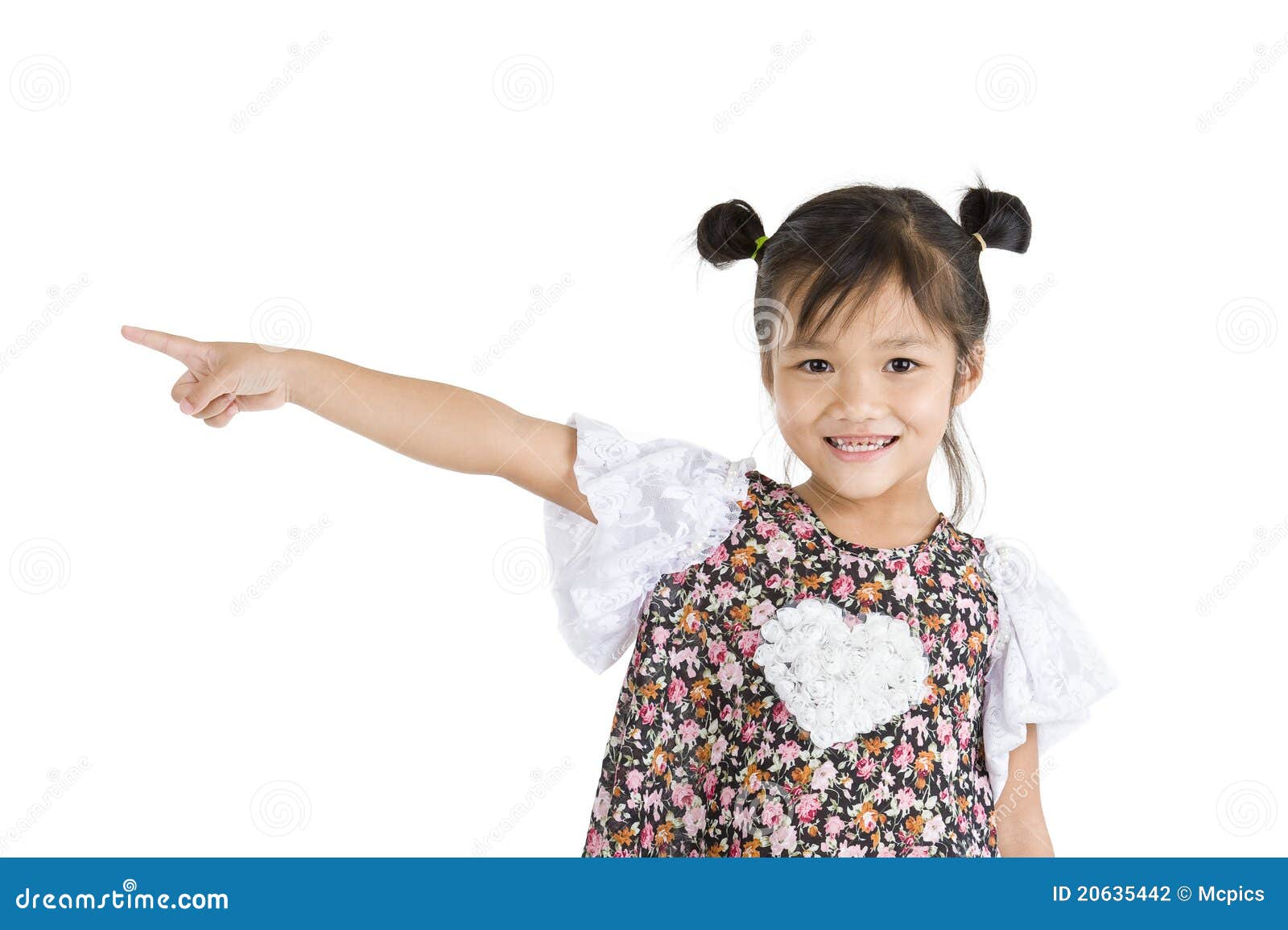 Smiling Girl Pointing To the Side Stock Photo - Image of white ...