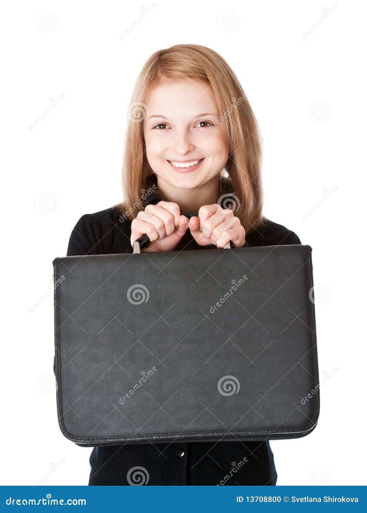 Smiling Girl with Portfolio Stock Photo - Image of corporate, woman ...