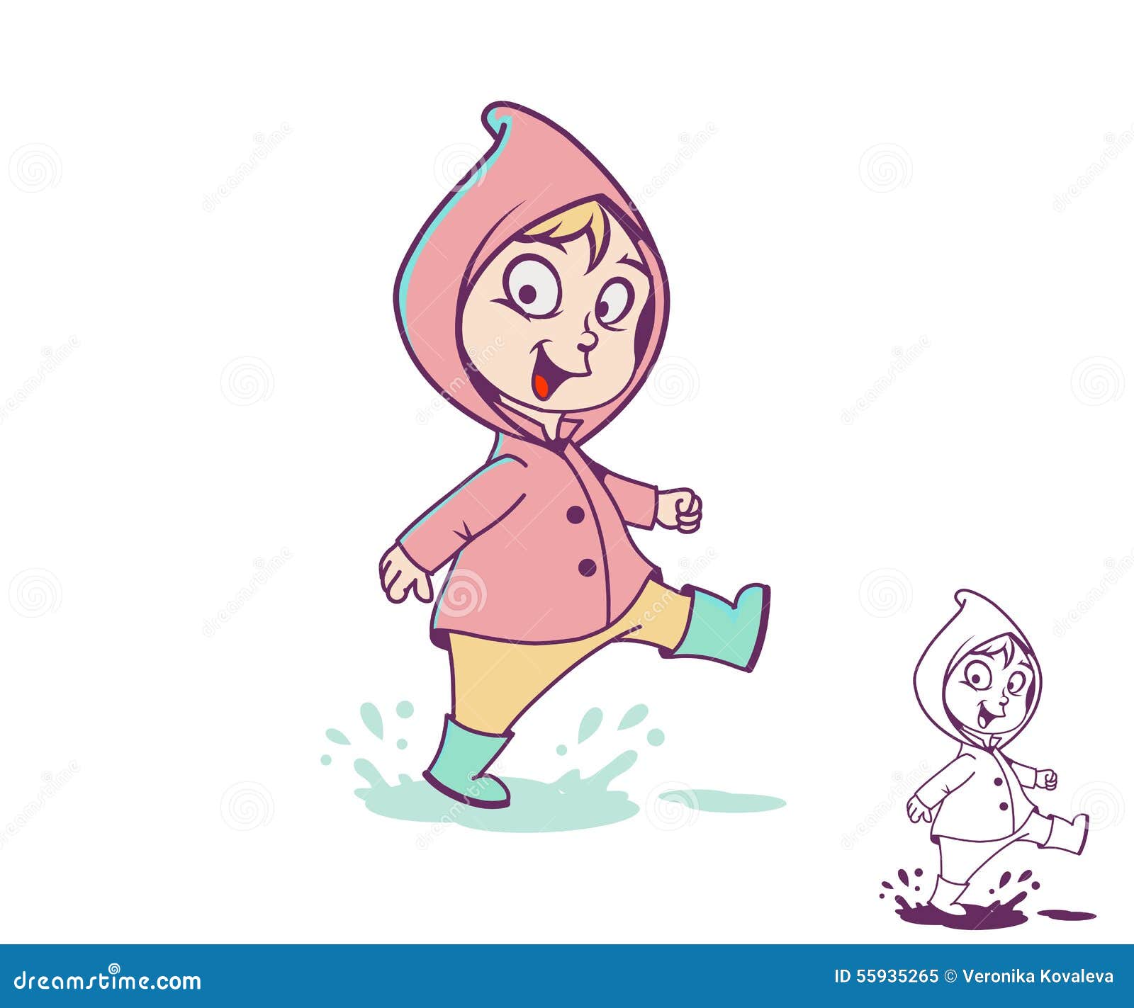 Smiling girl in a puddle stock vector. Illustration of female - 55935265