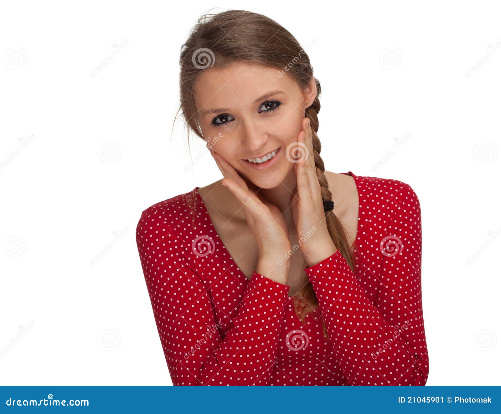 Smiling girl in red blouse stock image. Image of casual - 21045901