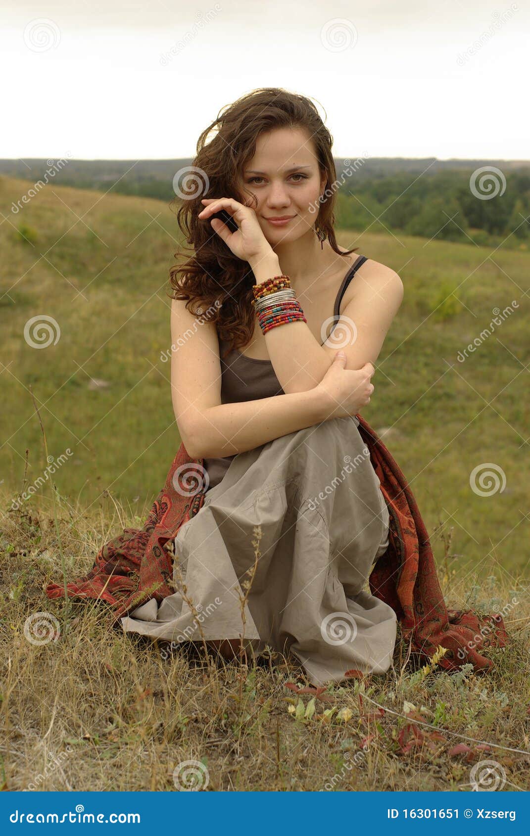 Smiling Girl in a Red Stole Stock Image - Image of romantic, pretty ...