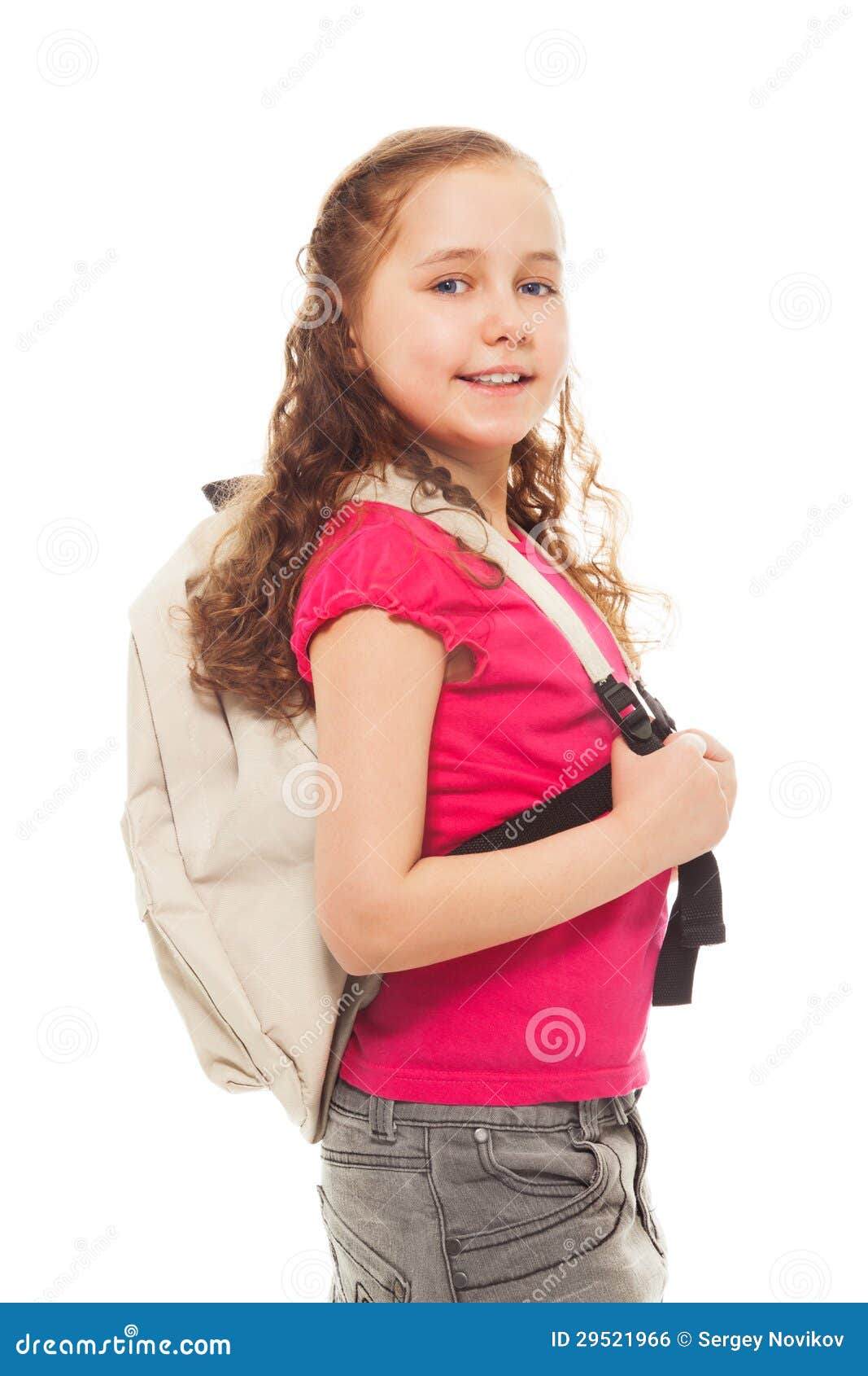 Smiling girl with rucksack stock photo. Image of little - 29521966