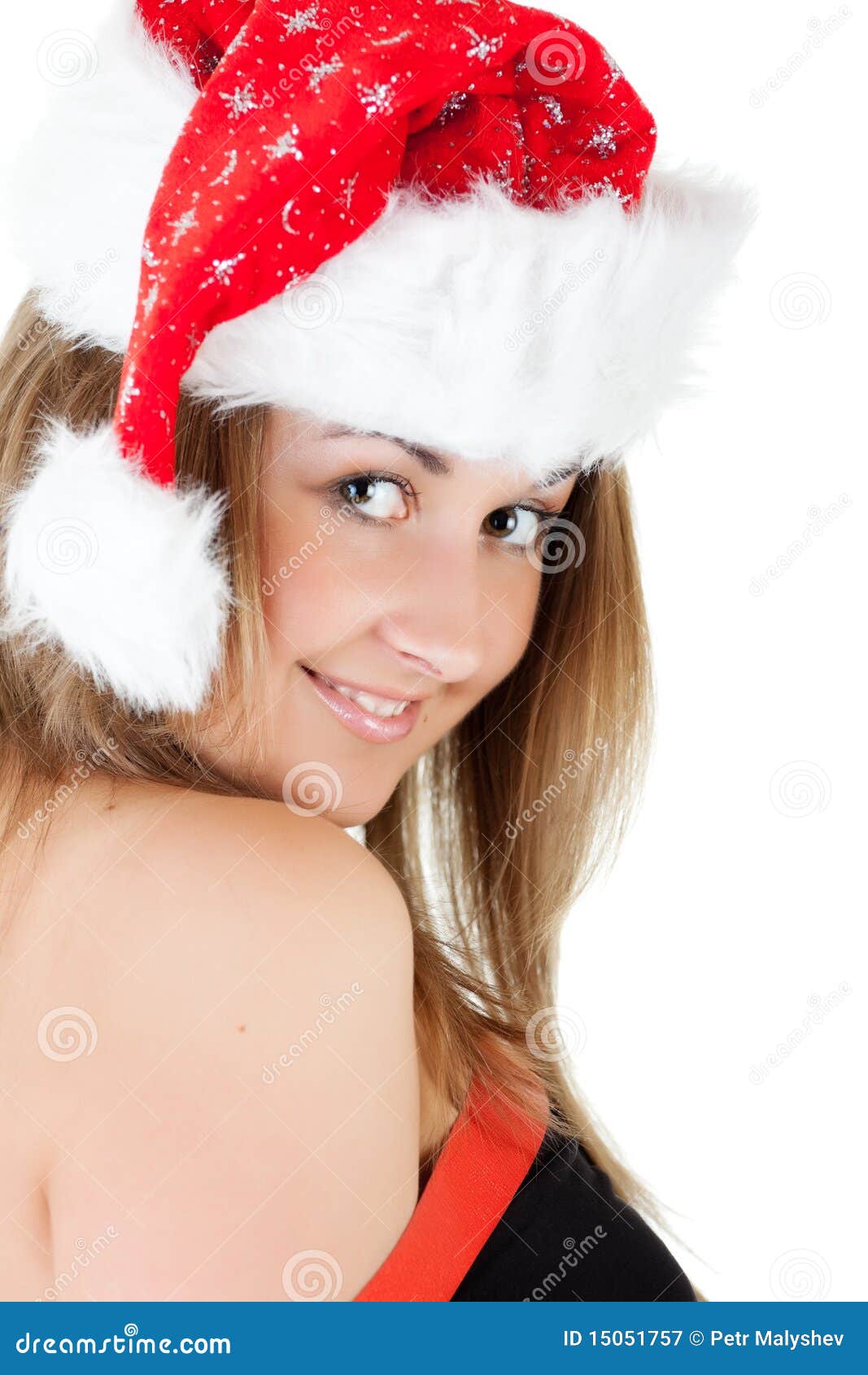 Smiling girl in santa hat stock image. Image of smile - 15051757
