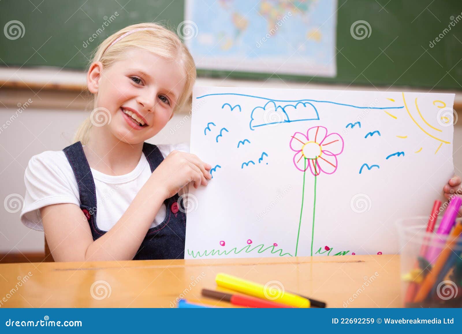 Smiling Girl Showing Her Drawing Stock Image - Image of learning ...