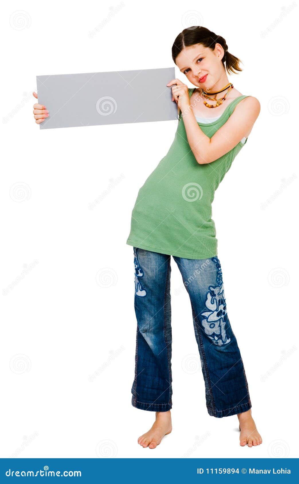 Smiling Girl Showing Placard Stock Photo - Image of posing, lifestyles ...