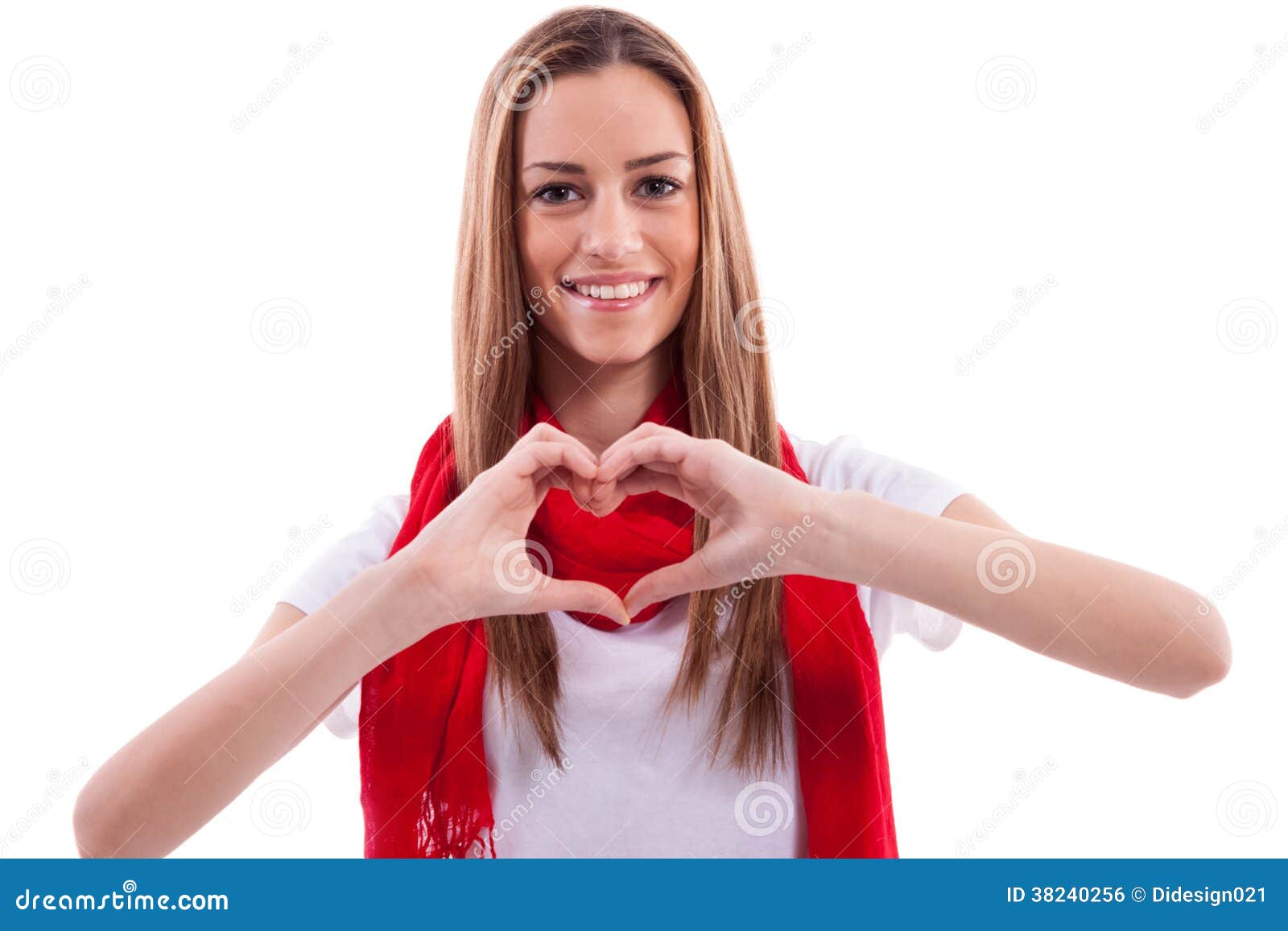 Smiling Girl Shows Heart with Hands Stock Photo - Image of hold ...