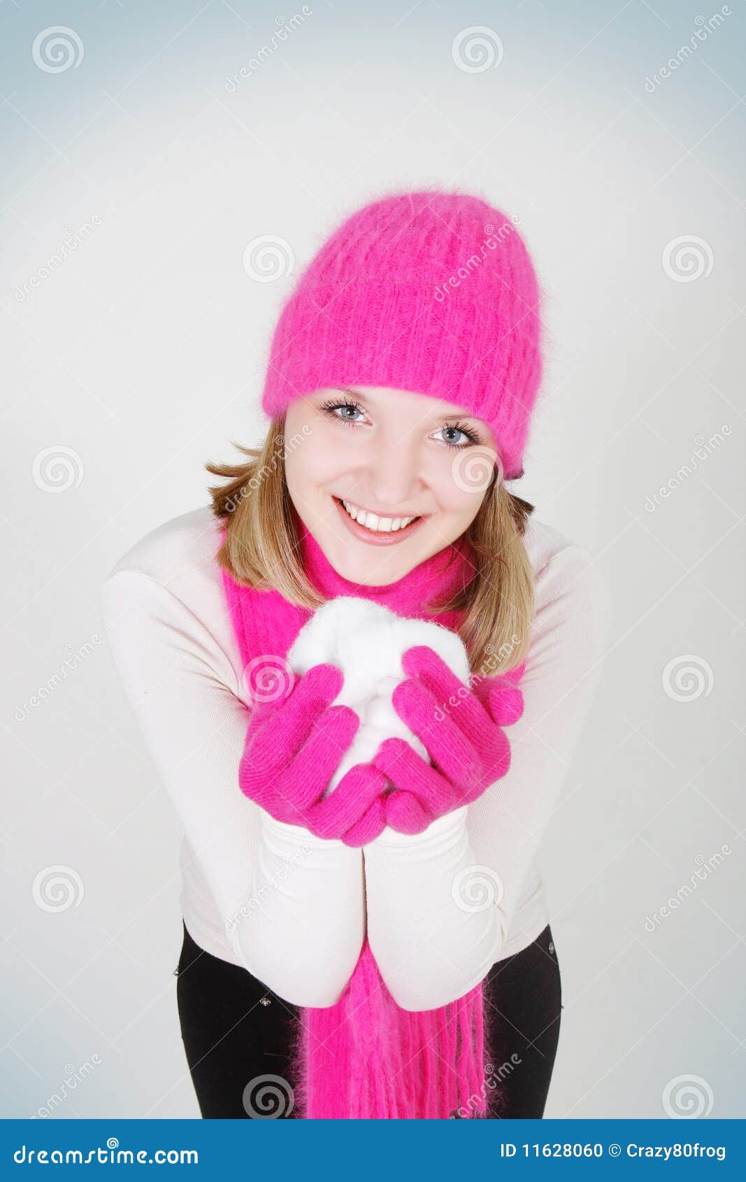 Smiling girl with snowball stock photo. Image of casual - 11628060