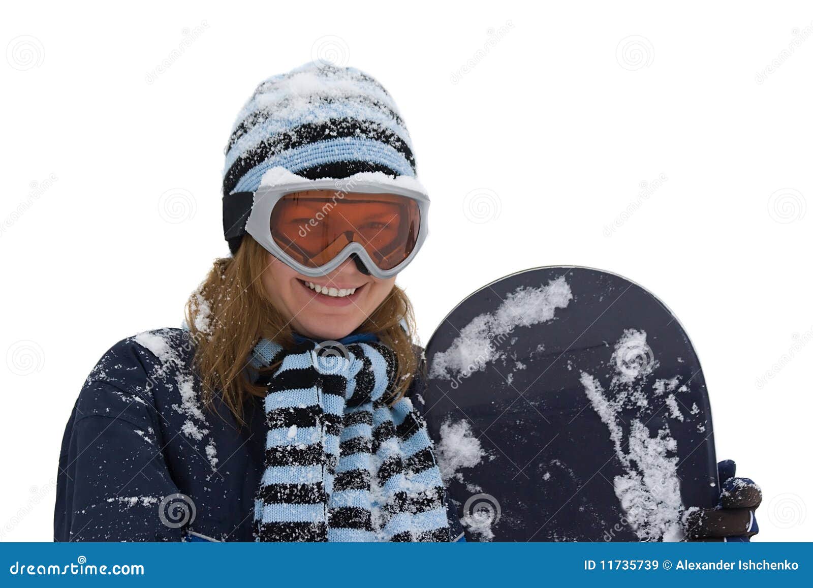 Smiling Girl with Snowboard. Stock Image - Image of person, happiness ...