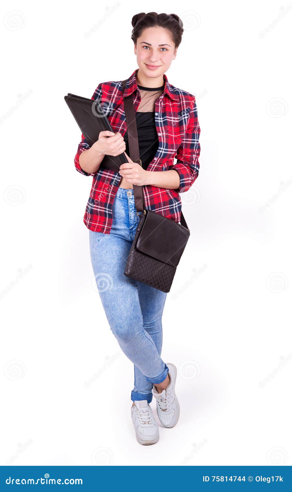Smiling Girl Student with a Folder Stock Photo - Image of white ...