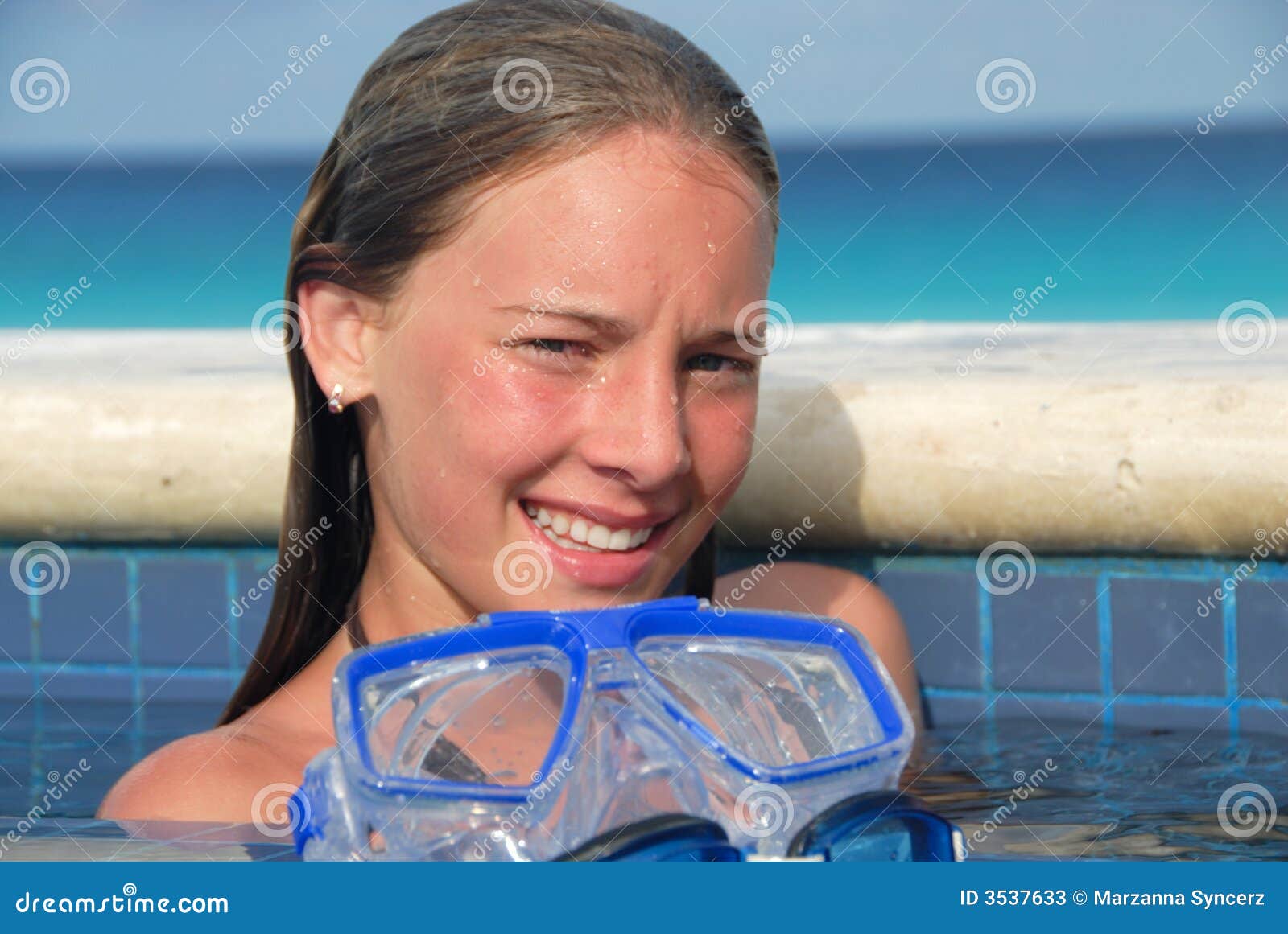 Smiling Girl In Swimming Pool Stock Image Image Of Carefree Goggles