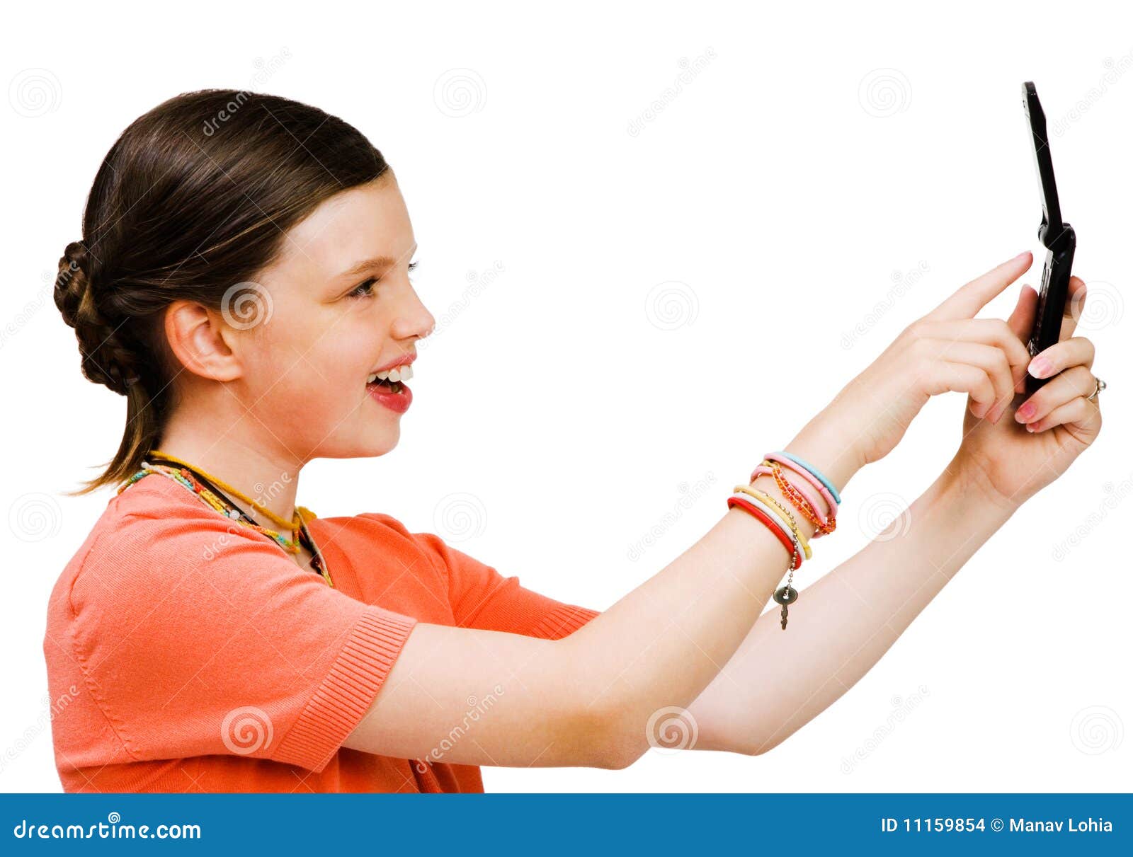 Smiling Girl Text Messaging Stock Photo - Image of clothing, happy ...