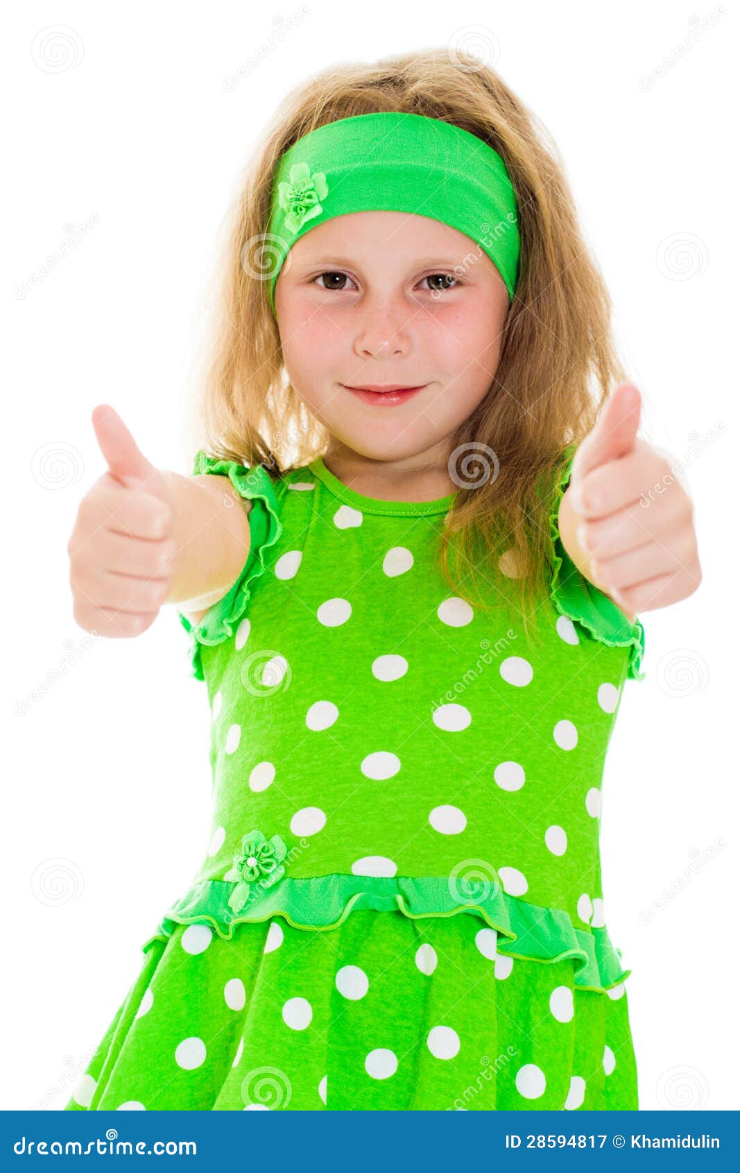 Smiling Girl with Thumbs Up Sign Stock Image - Image of happy, green ...