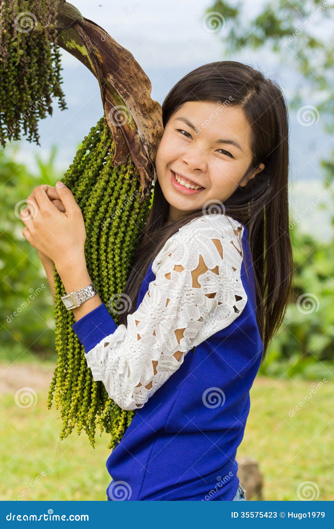 Smiling girl with tree stock image. Image of young, green - 35575423