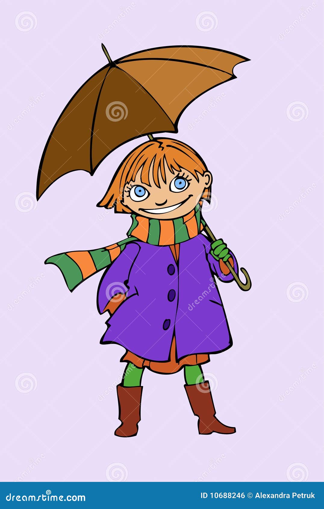 Smiling Girl Under the Umbrella Stock Vector - Illustration of coat ...