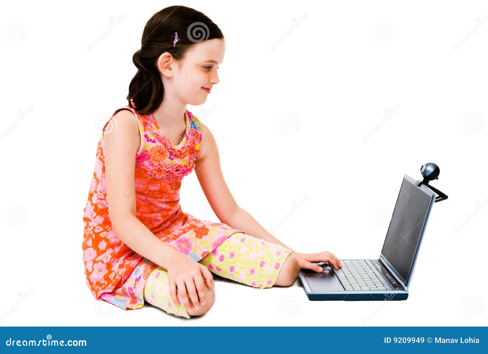 Smiling Girl Using a Laptop Stock Image - Image of conference, chatting ...