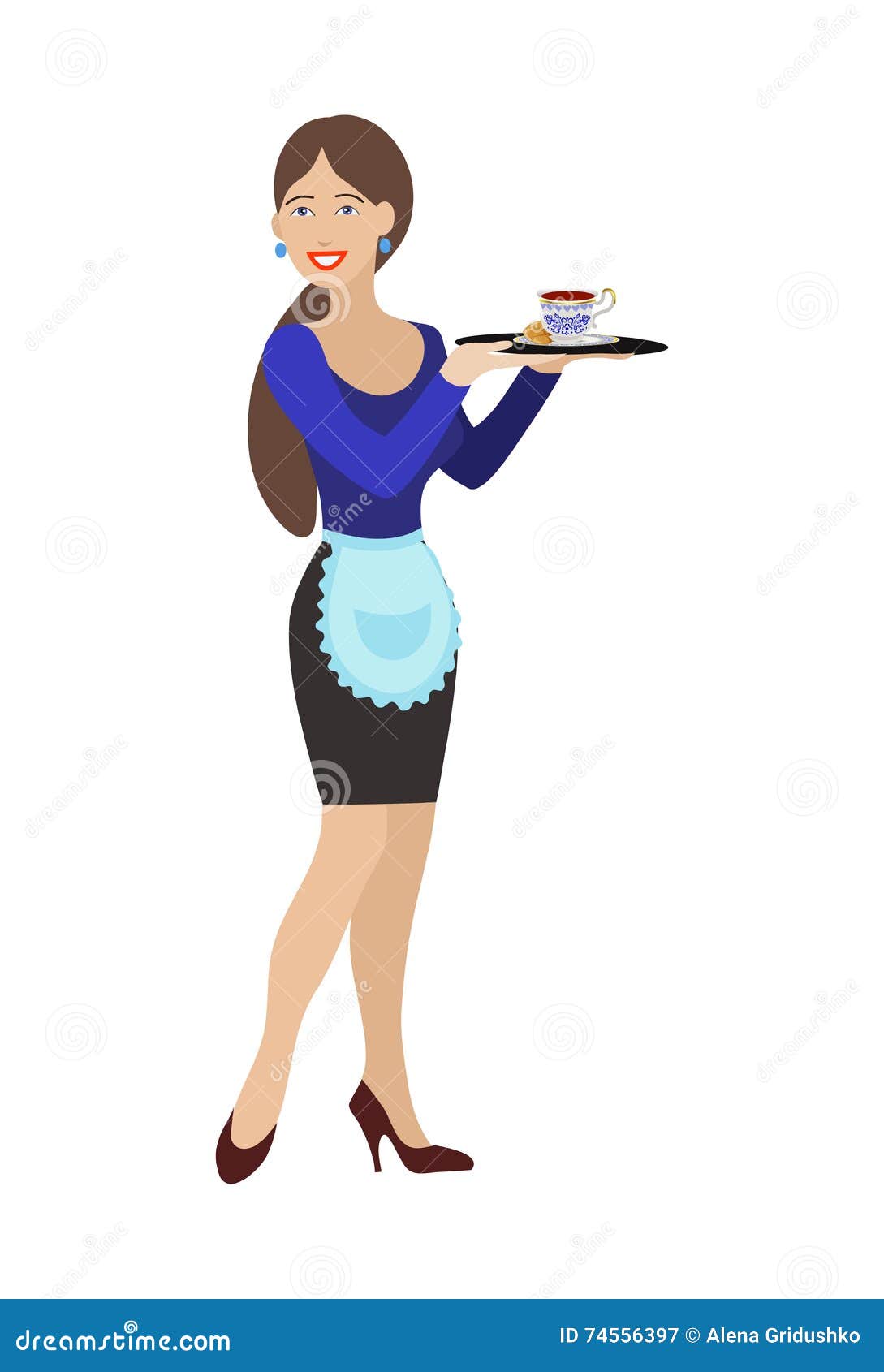 Smiling Girl-waitress with Tray Stock Vector - Illustration of figure ...