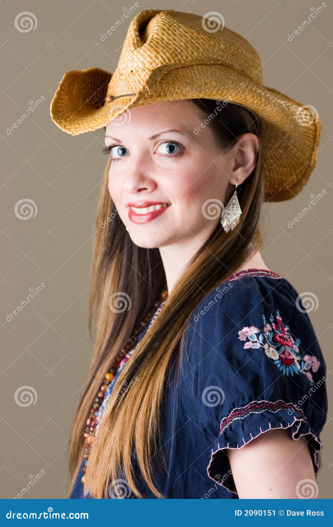 Smiling Girl in Western Outfit Stock Image - Image of posing, brunette ...