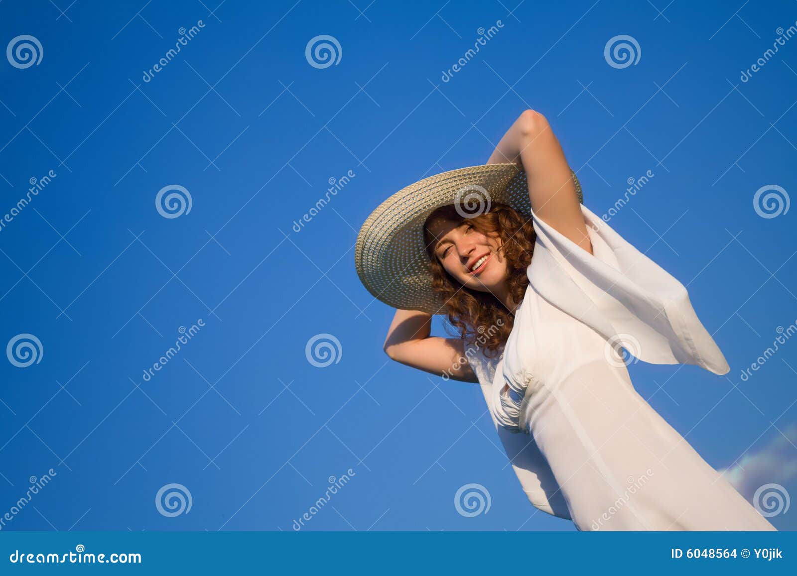 Smiling Girl in White Dress Stock Photo - Image of happy, woman: 6048564