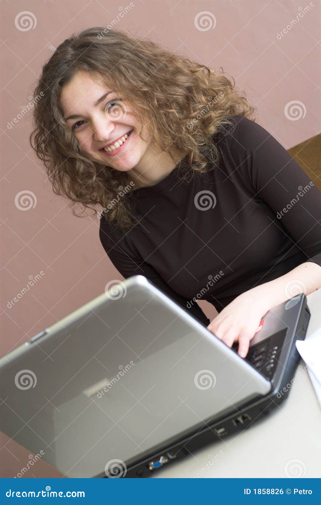 Smiling Girl is Working with Laptop Stock Photo - Image of happiness ...