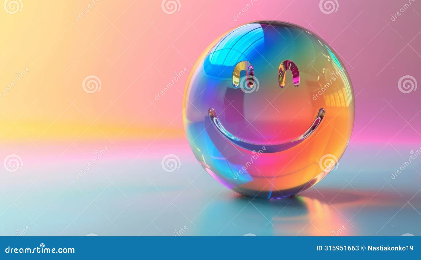 Smiling Glass Sphere with Colorful Reflections on Gradient Background ...