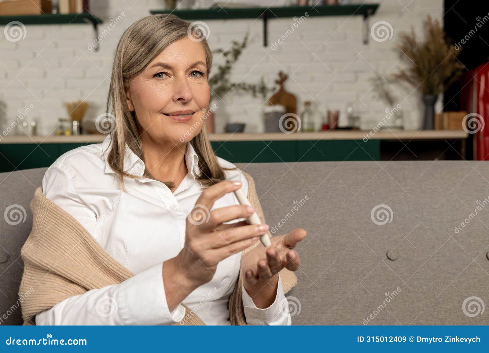 Smiling Good-looking Woman with Blood Sugar Testing Stick Stock Image ...