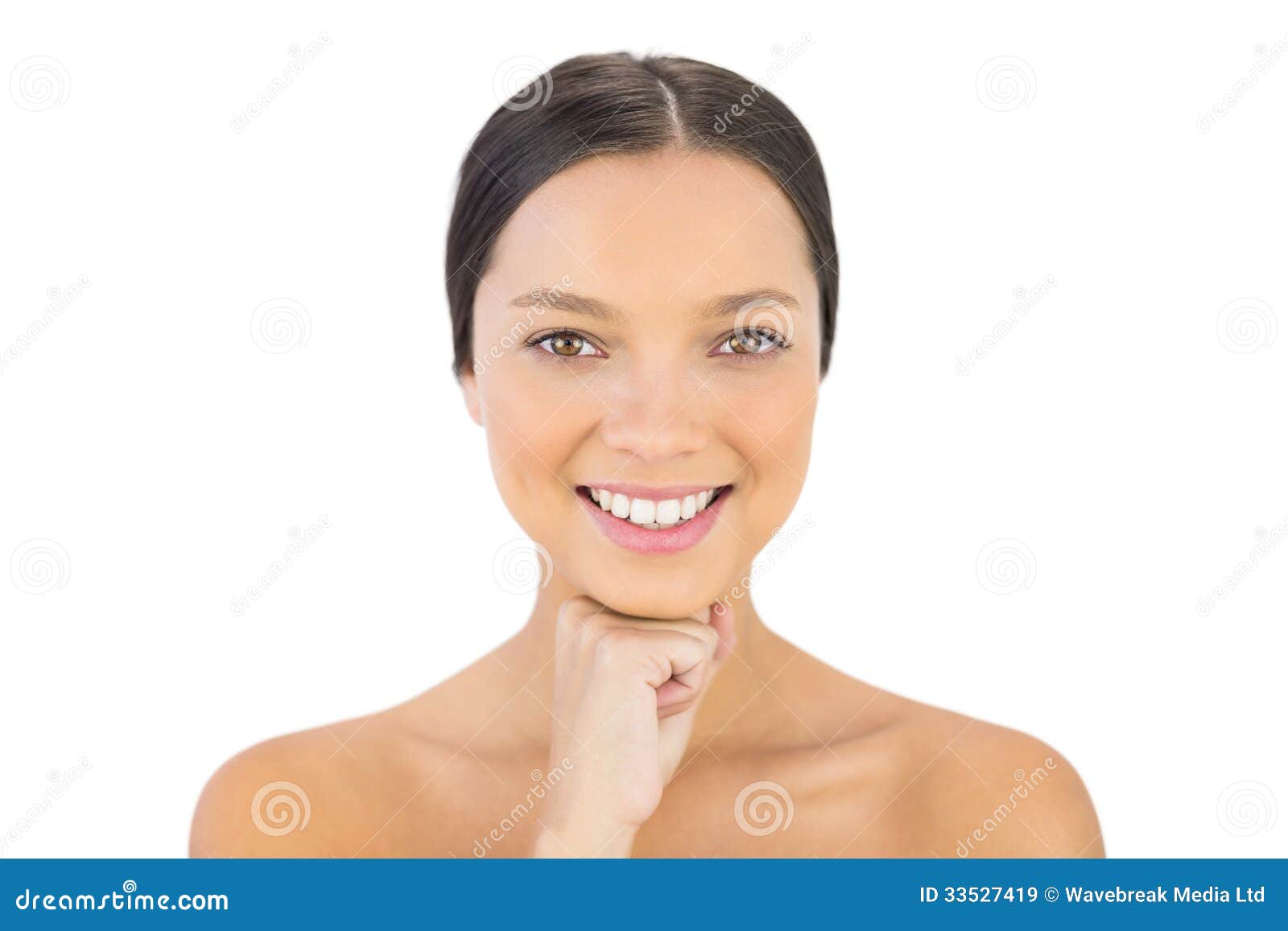 Smiling Gorgeous Brunette with Hand Under Chin Posing Stock Image ...