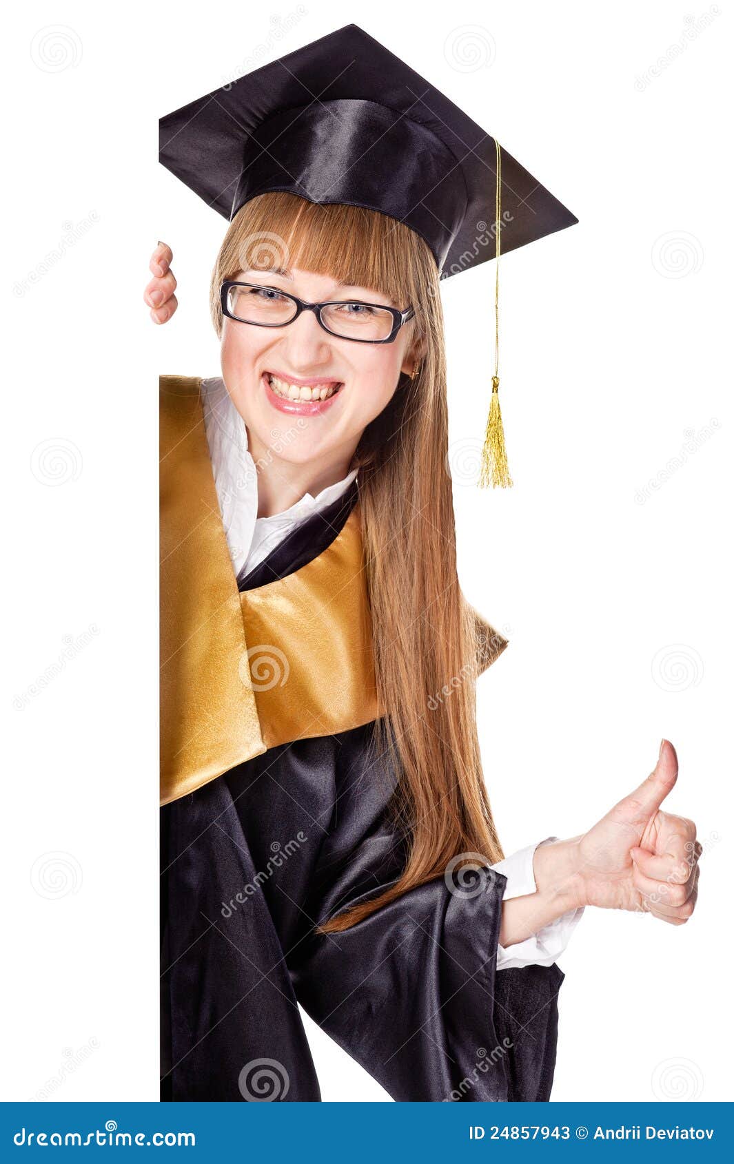 Smiling Graduation Student Holding a Blank Sign Stock Image - Image of ...