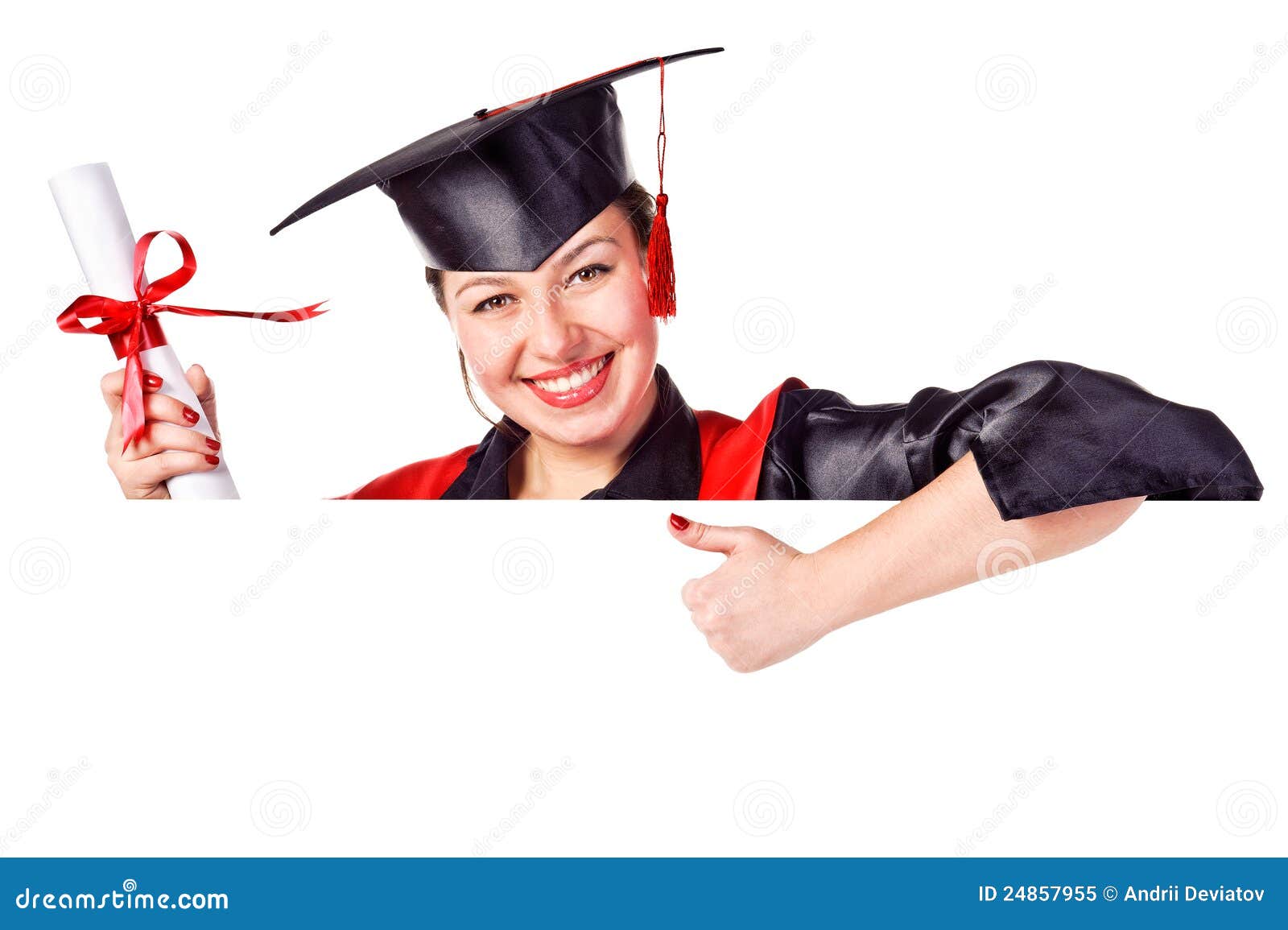 Smiling Graduation Student Holding a Blank Sign Stock Image - Image of ...