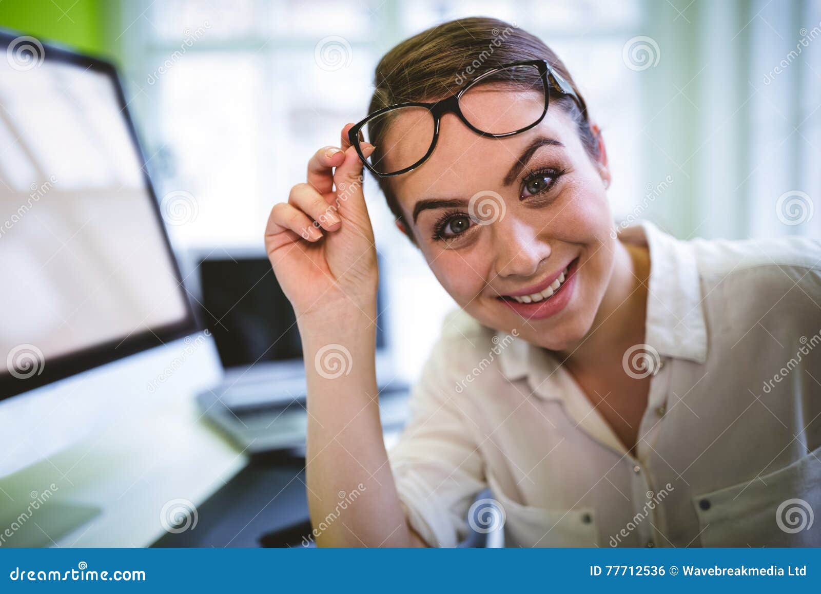 Smiling Graphic Designer at Desk Stock Photo - Image of front ...