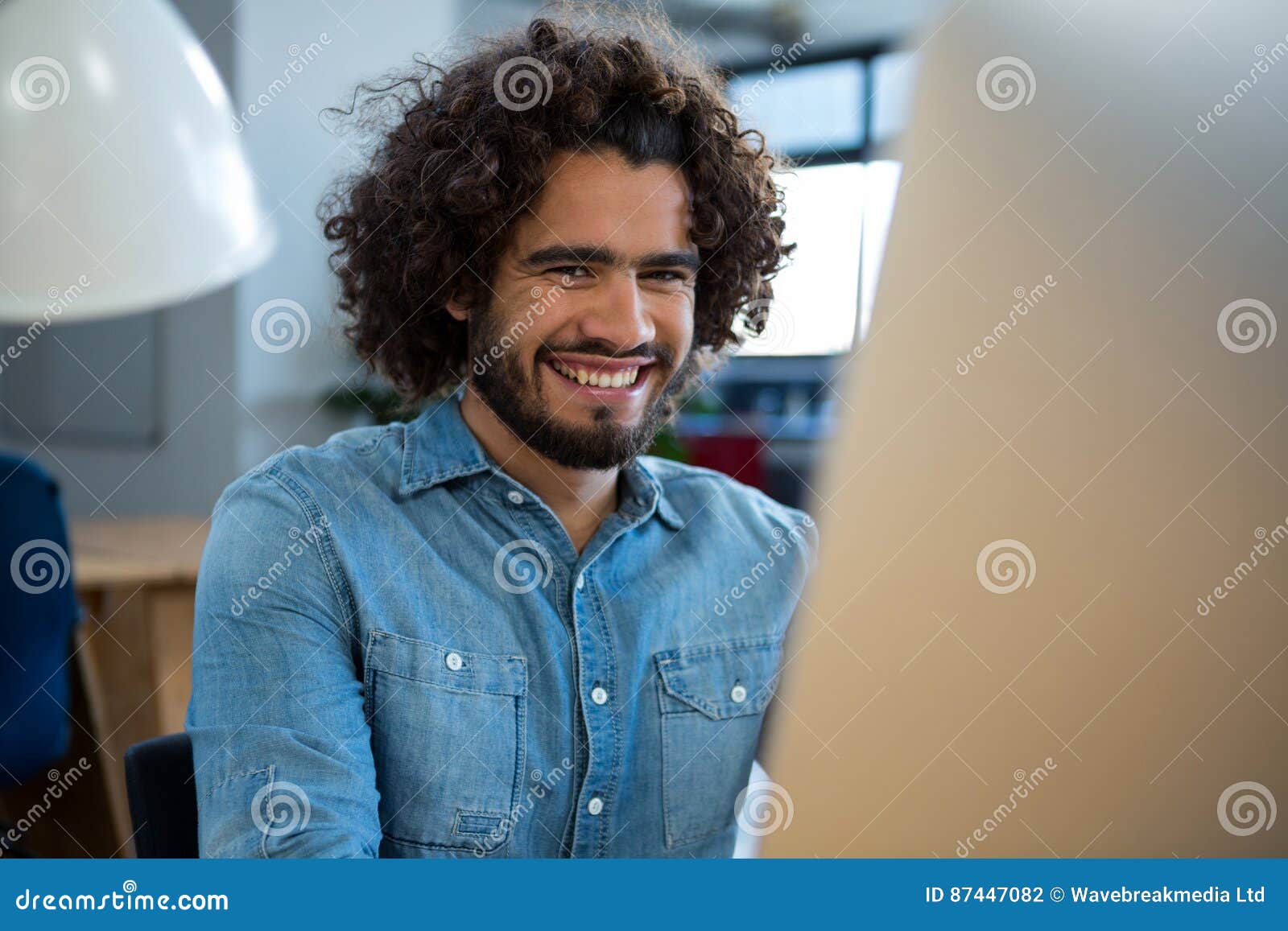 Smiling Graphic Designer Working on Computer Stock Photo - Image of ...