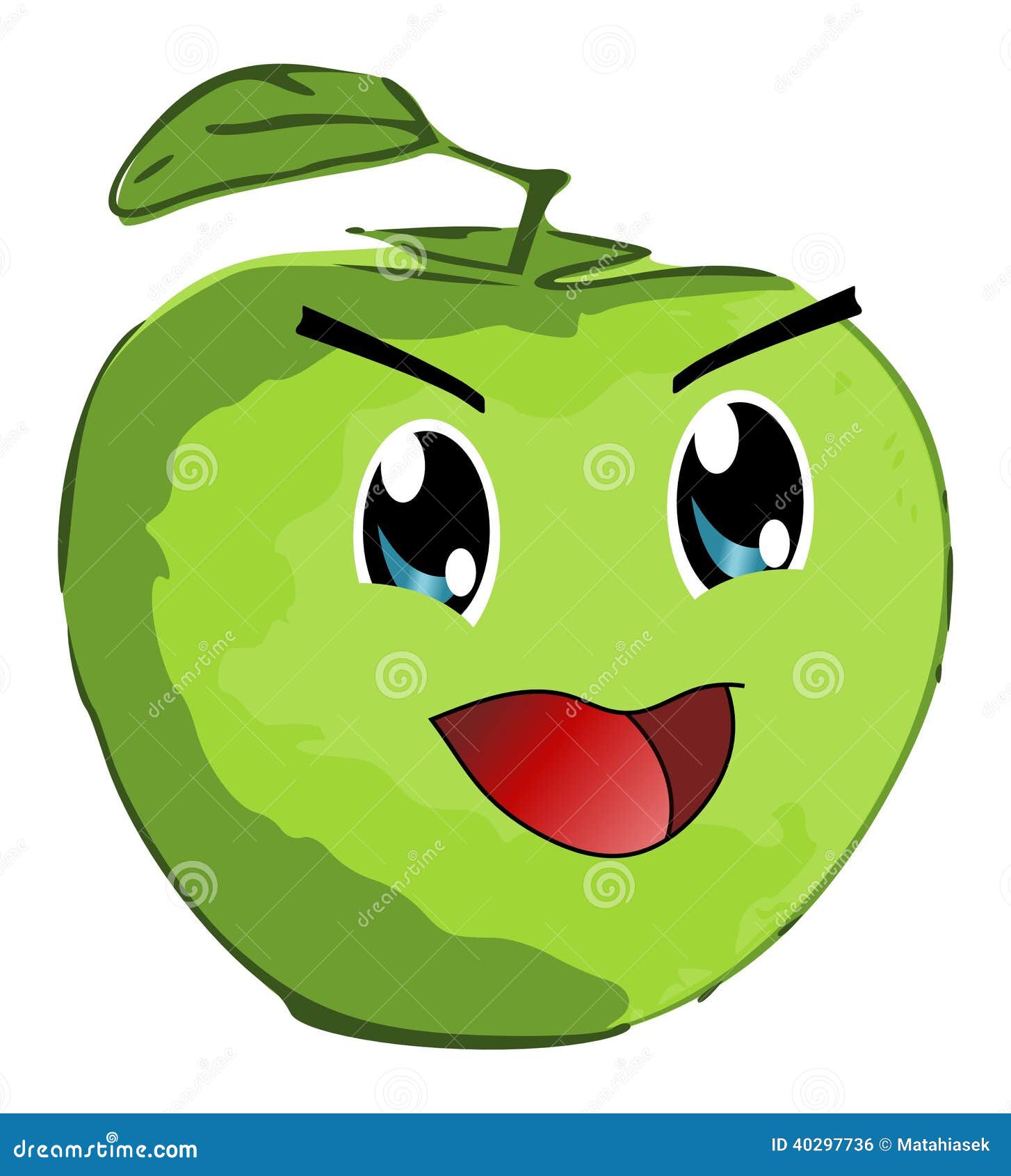 Smiling Green Apple - Manga Style - Isolated Stock Illustration ...
