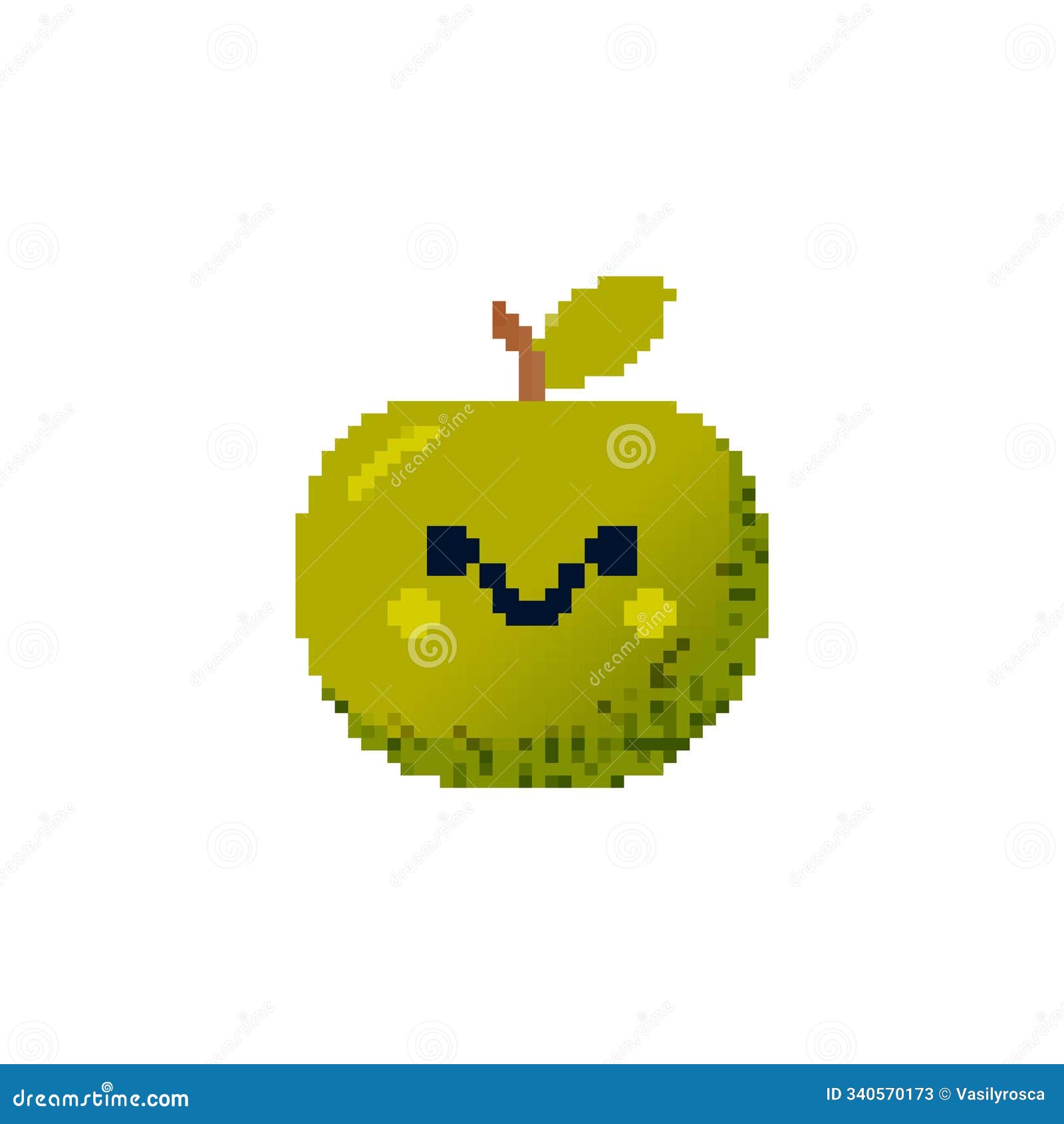 Smiling Green Apple Pixel Art Style. Cute Pixelated Apple Happy ...