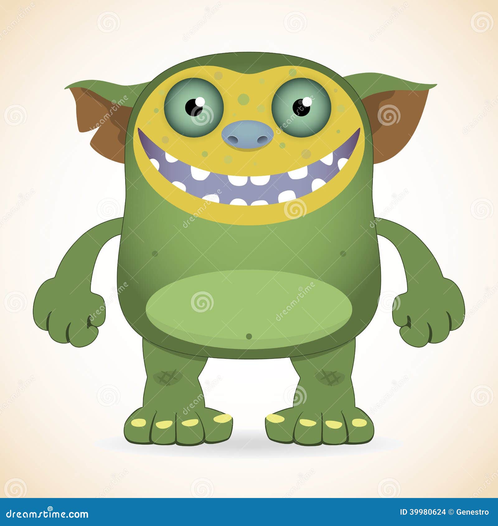 Smiling green monster stock vector. Illustration of doodle - 39980624