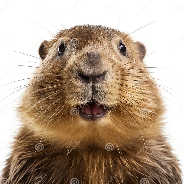 Smiling Groundhog Close-up: Flat Drawing with White Background Stock ...