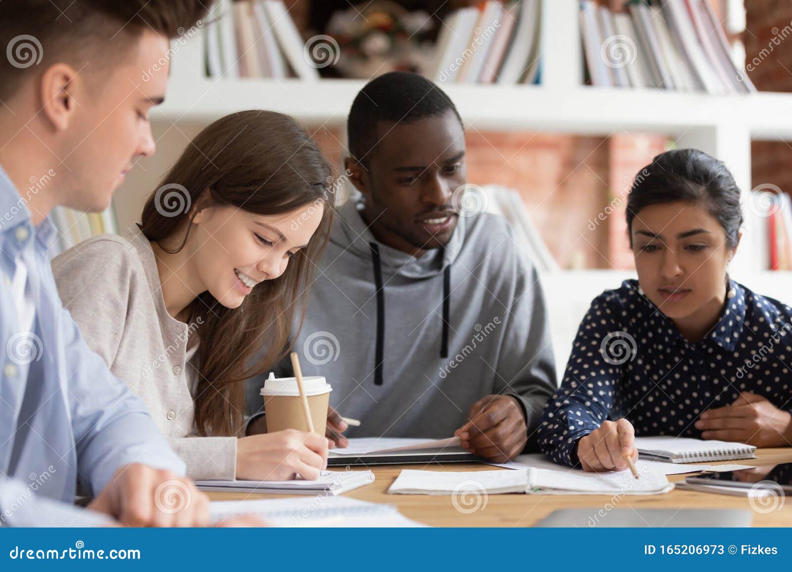Smiling Group of Diverse Students Preparing for Seminar. Stock Image ...