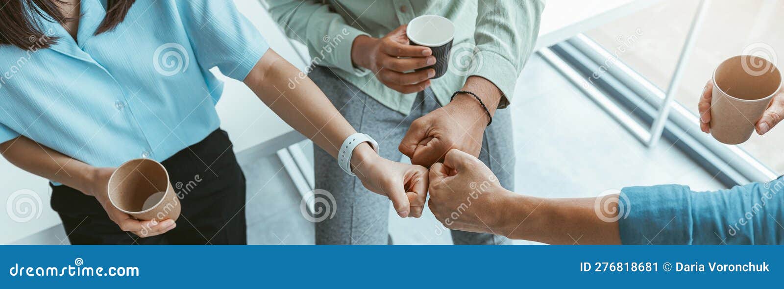 Smiling Group of Multiethnic Colleagues Drinking Coffee and Talking ...