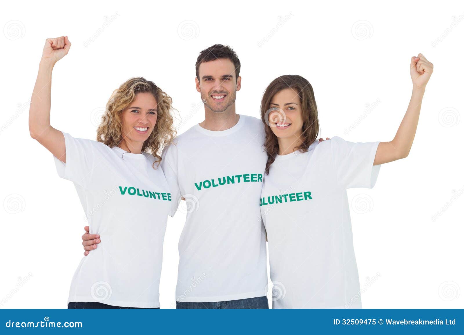 Smiling Group of Volunteers Raising Arms Stock Image - Image of group ...