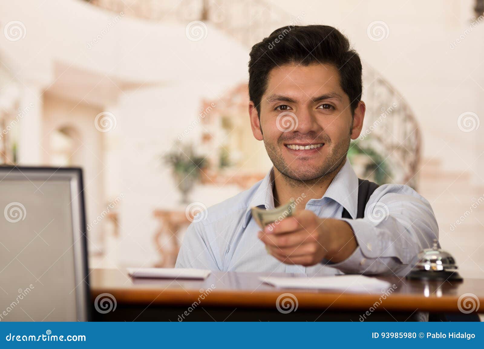Smiling Guest Pay the Bill of the Hotel Stock Photo - Image of hotel ...