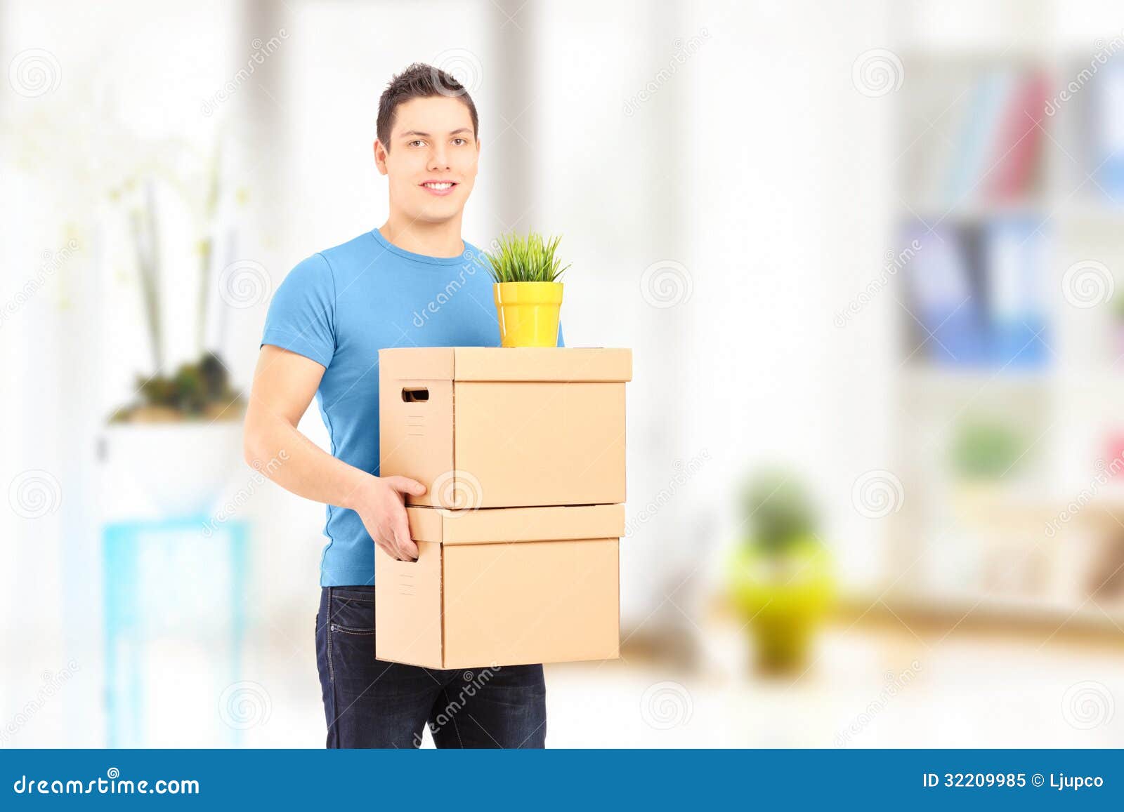 Smiling Guy Carrying Removal Boxes during Moving Stock Image - Image of ...