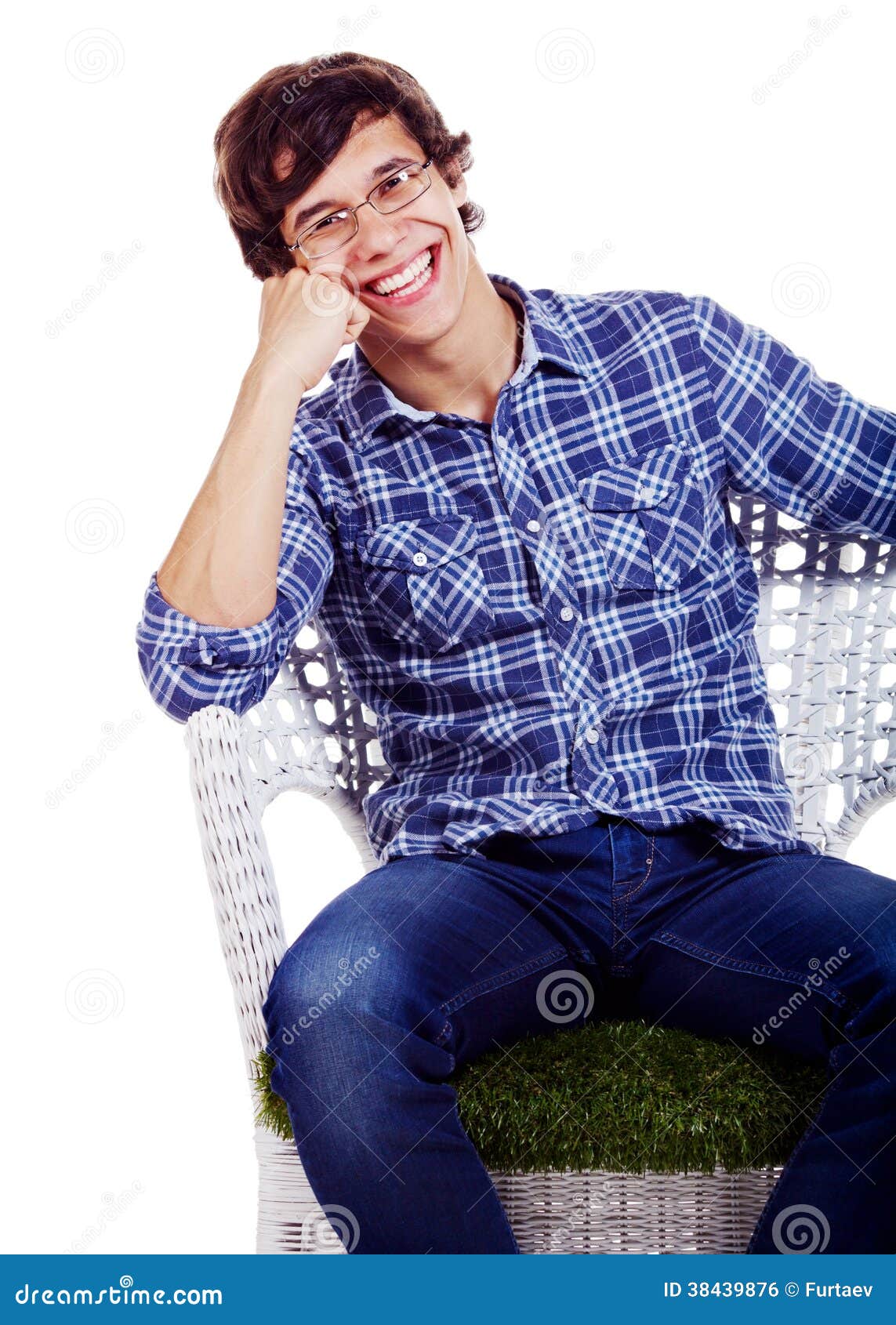 Smiling Guy on Chair with Hand Under Cheek Stock Photo - Image of ...