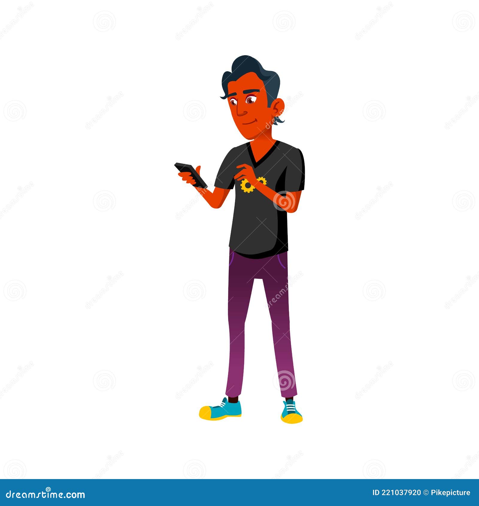 Smiling Guy Check Message on Smartphone Cartoon Vector Stock ...