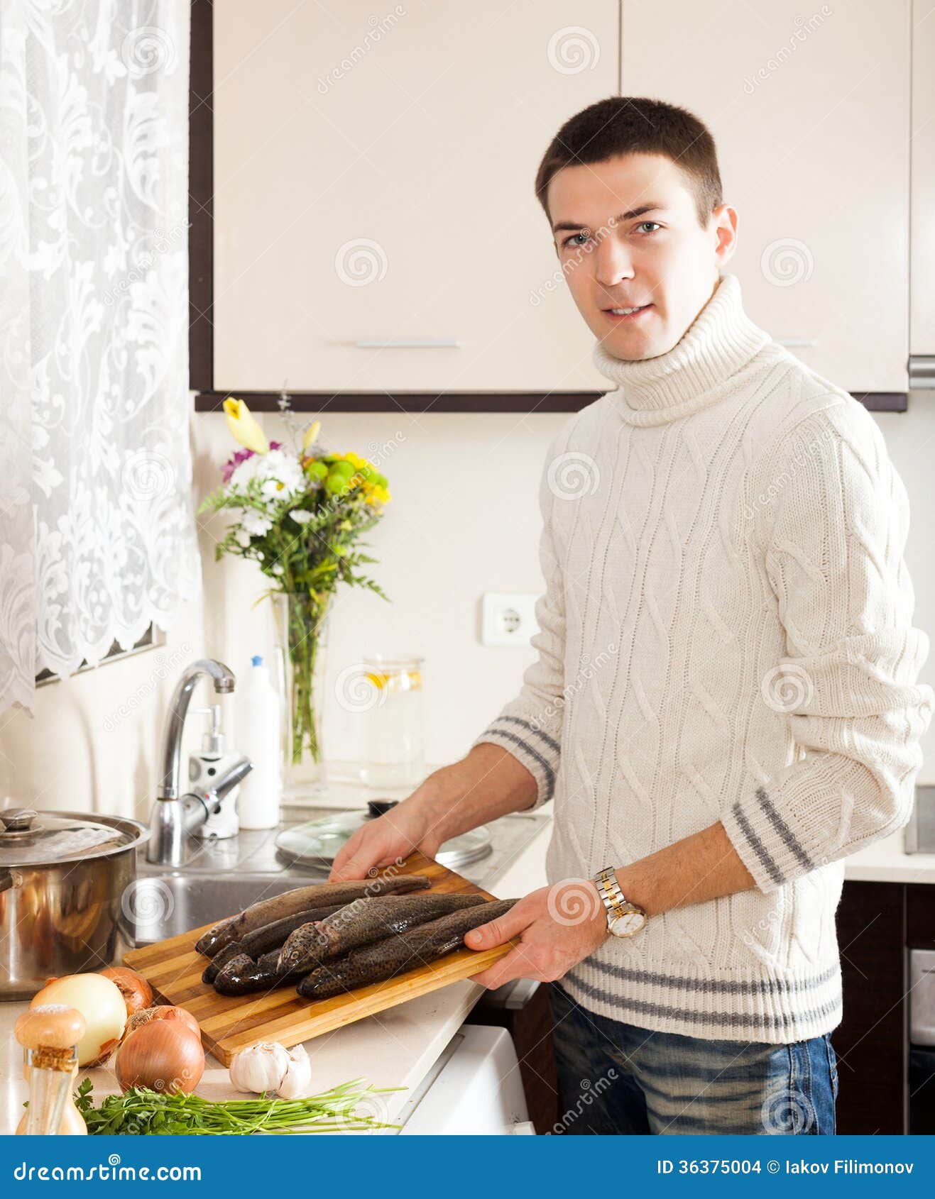 Smiling guy cooking stock photo. Image of happy, cook - 36375004