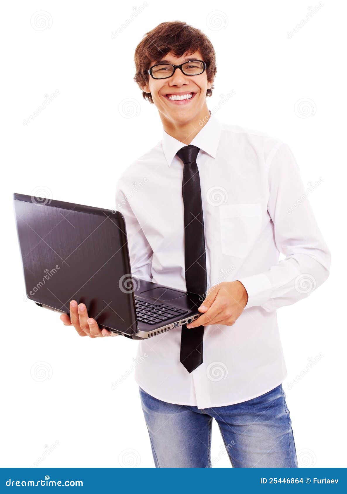 Smiling guy with laptop stock photo. Image of school - 25446864