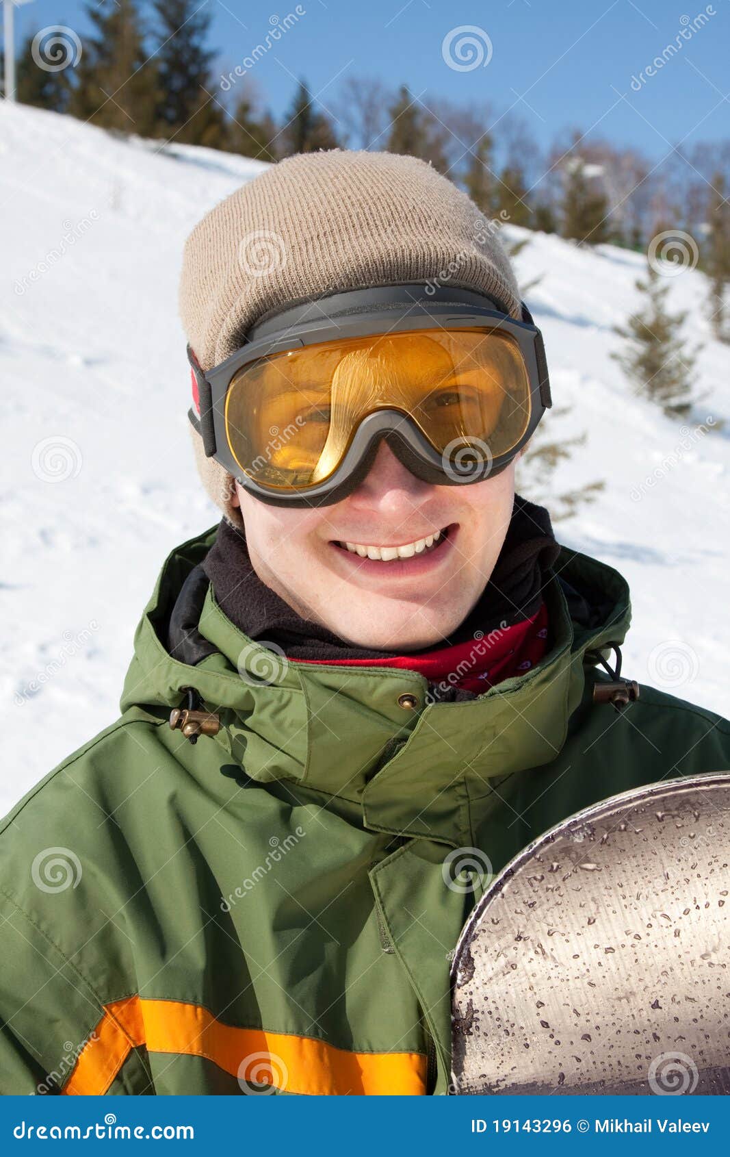 Smiling guy with snowboard stock photo. Image of healthy - 19143296