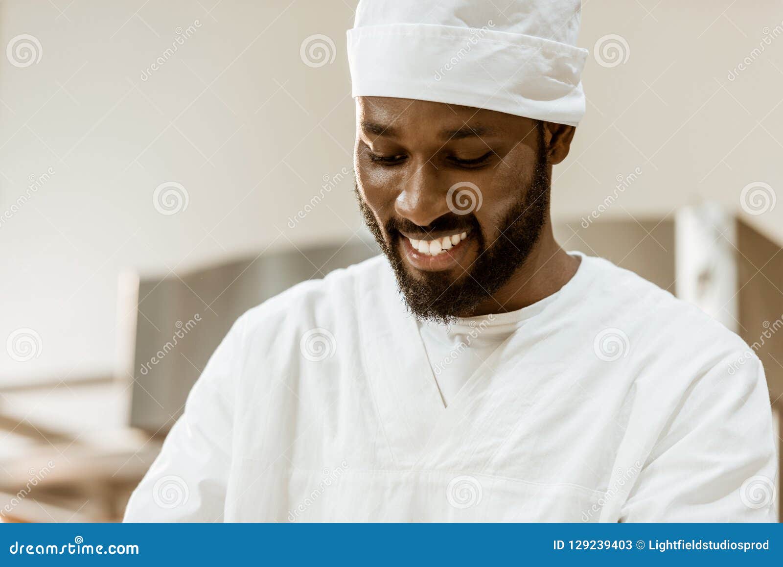 Smiling Handsome African American Baker in Hat Stock Image - Image of ...