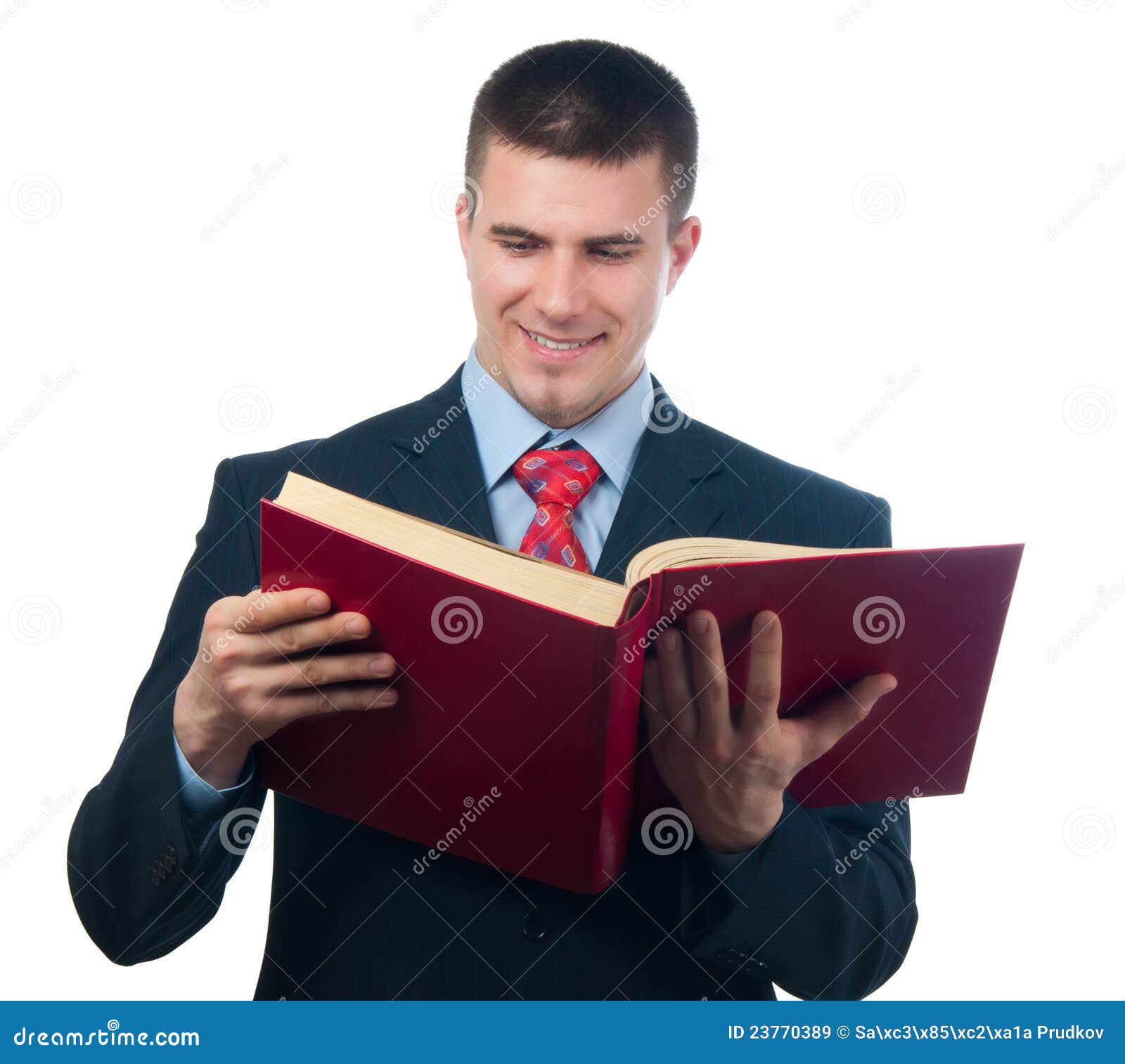Smiling Handsome Businessman Reading the Book Stock Image - Image of ...