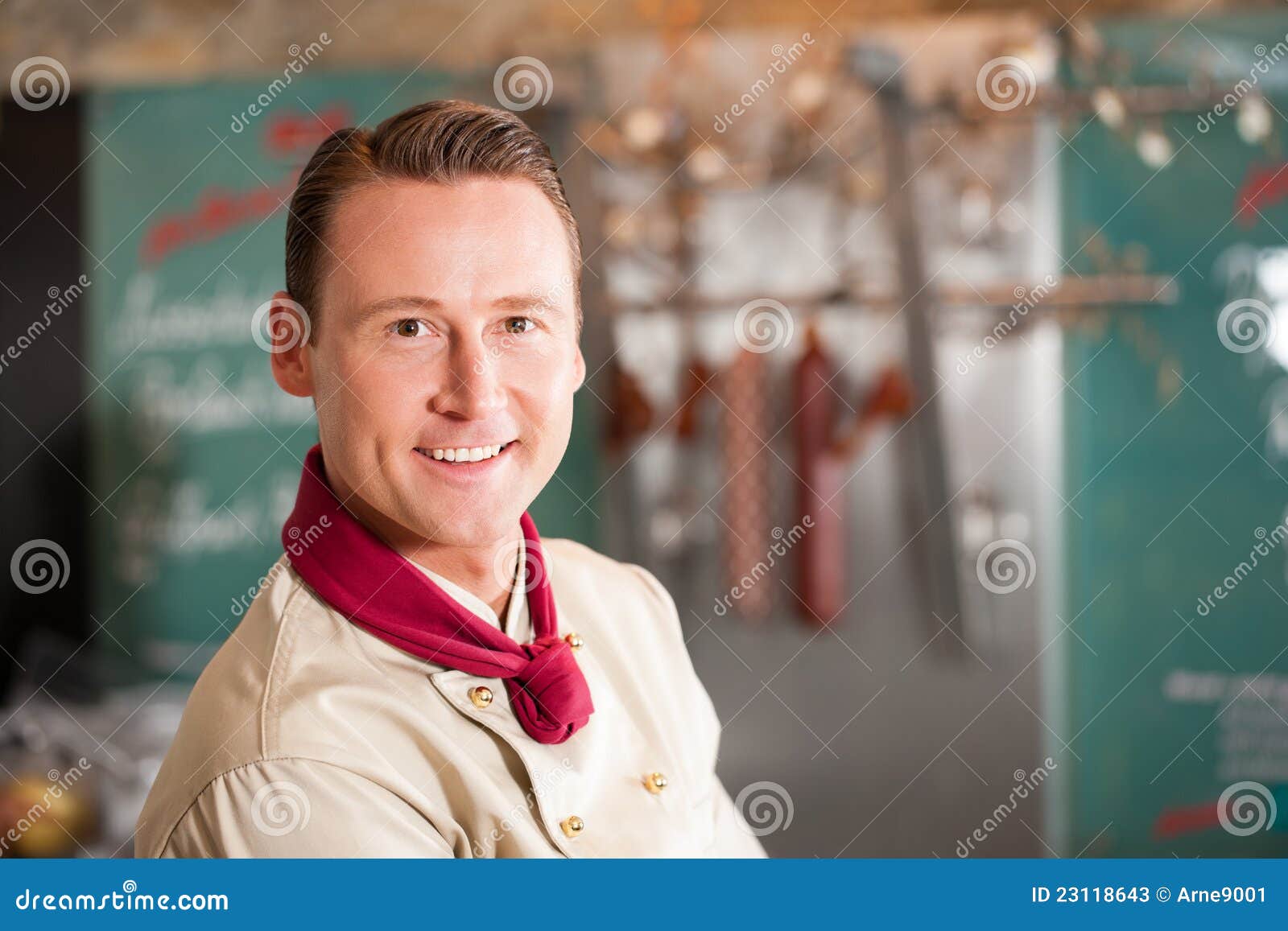 Smiling Handsome Butcher stock image. Image of looking - 23118643