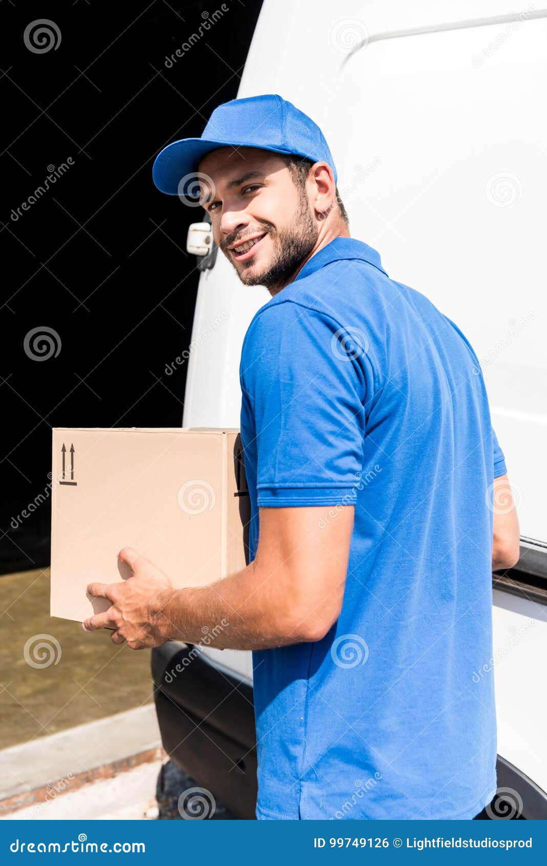 Delivery man with box stock photo. Image of service, order - 99749126