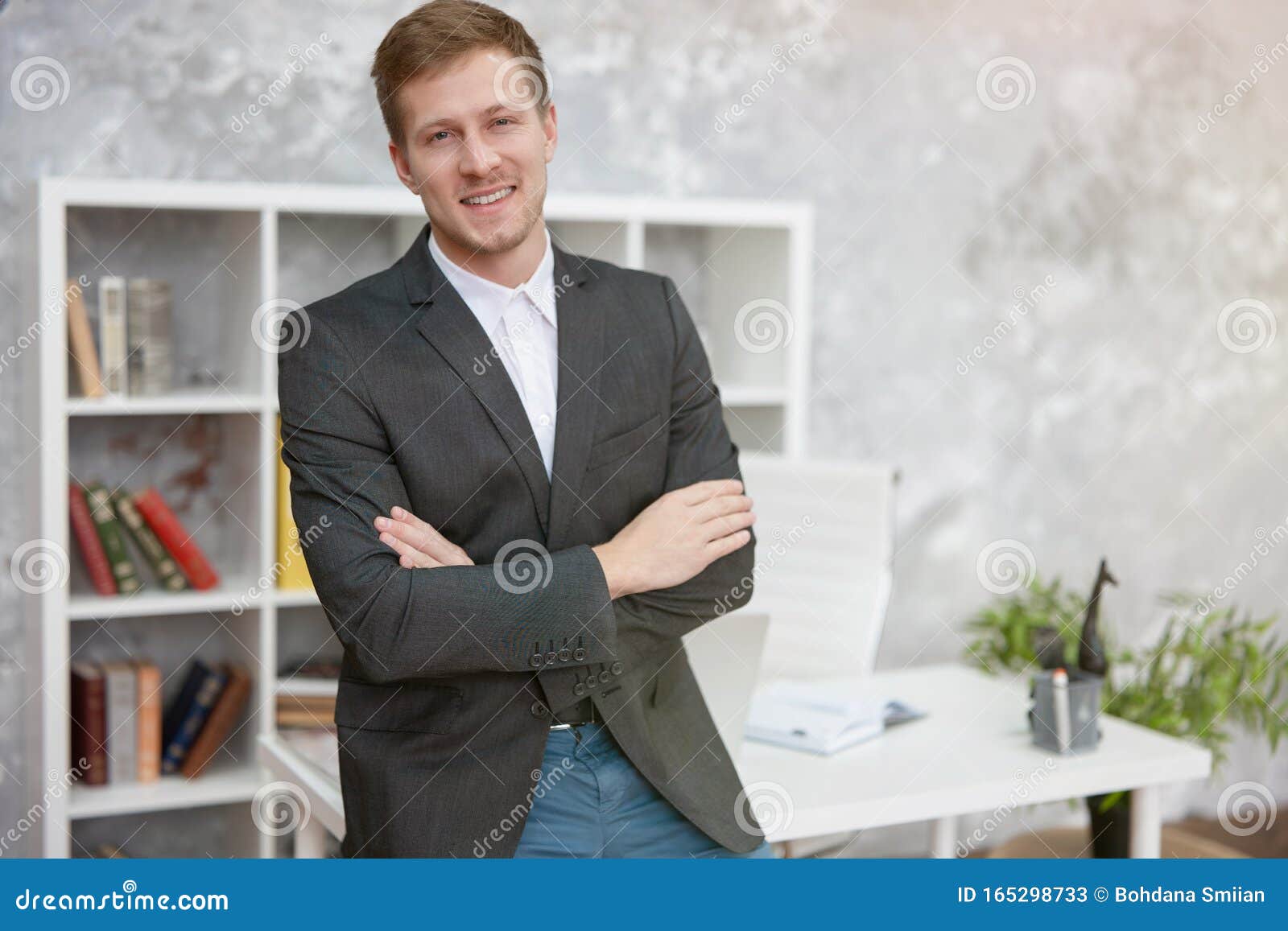 Smiling Handsome Man Manager Standing in His Office at His Looking ...