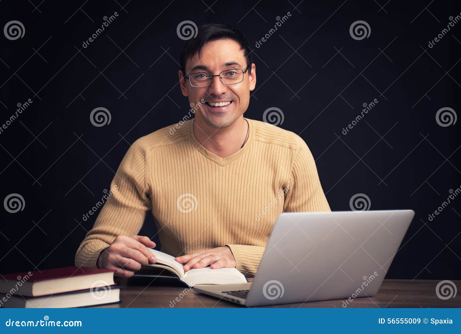 Smiling Handsome Man Reading a Book Stock Image - Image of studying ...
